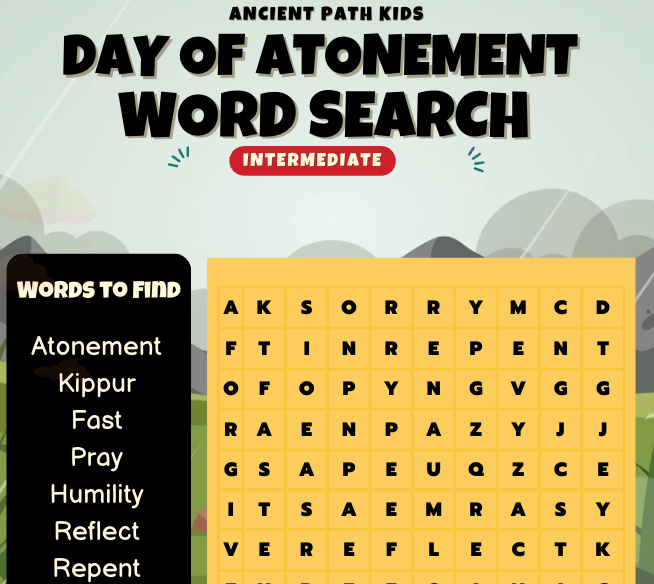 Day of Atonement Word Search – Ancient Path Adventures